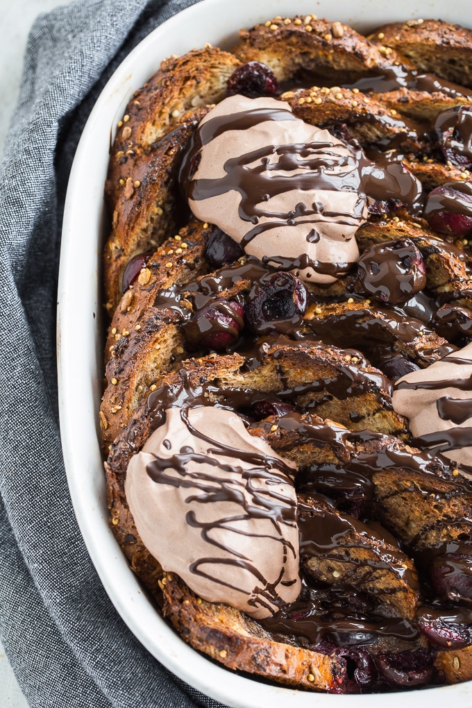 Dark Chocolate Cherry French Toast Bake | Crumb Top Baking